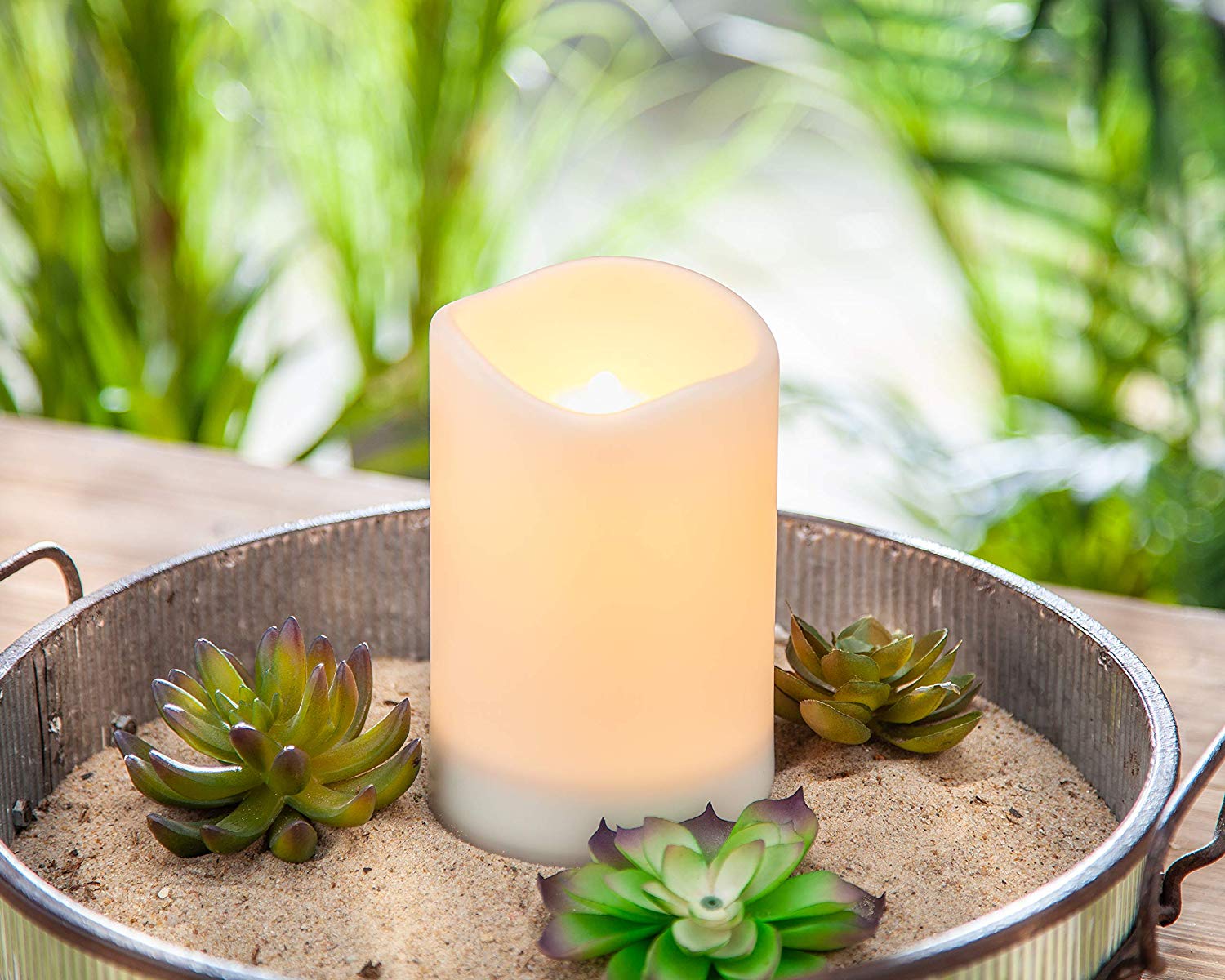 Illuminated Garden: Solar Outdoor Resin Candle 4 x 6 Inch - White